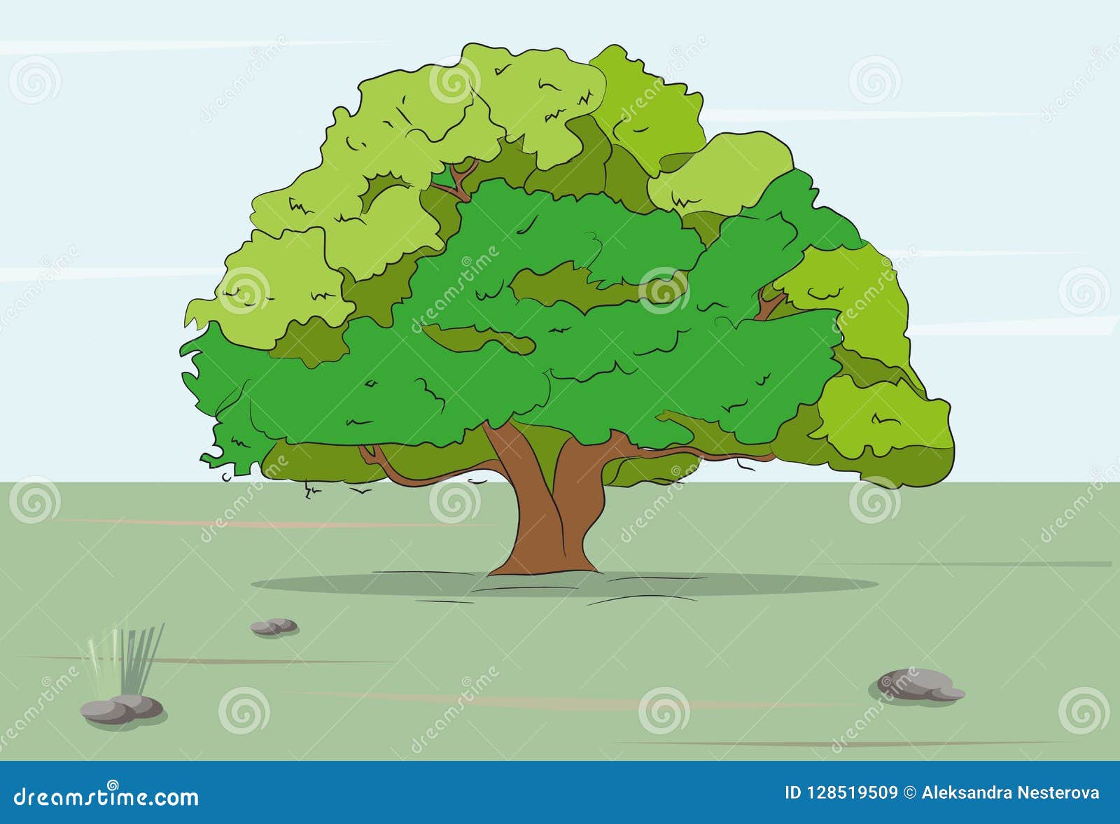 Tree Stands on Nature Colored Drawing Stock Vector - Illustration of ...