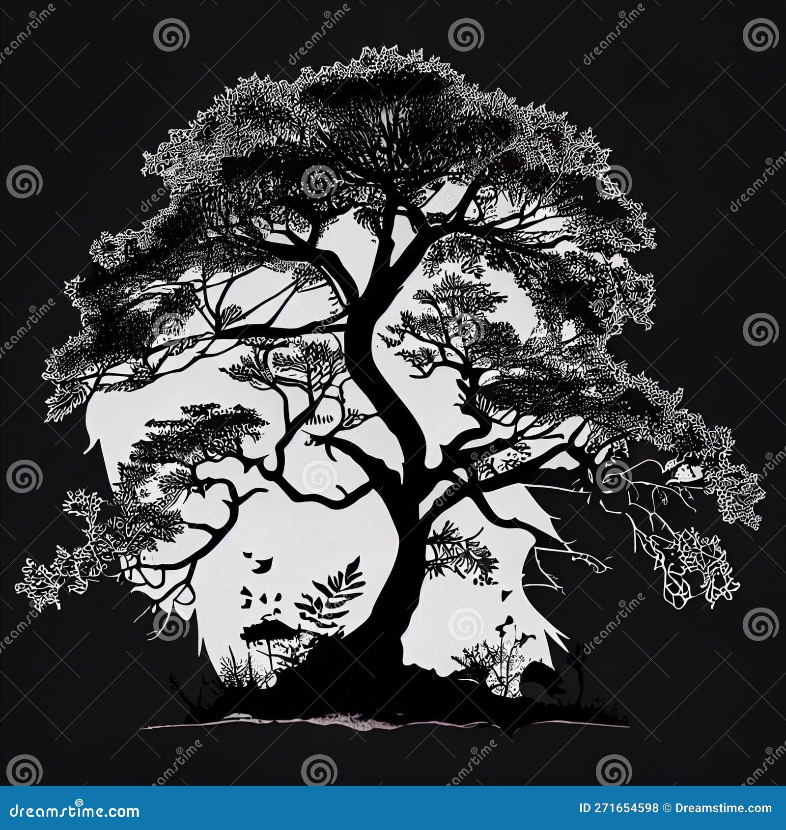 Tree Stencil Drawing, Made with Generative AI Stock Illustration ...