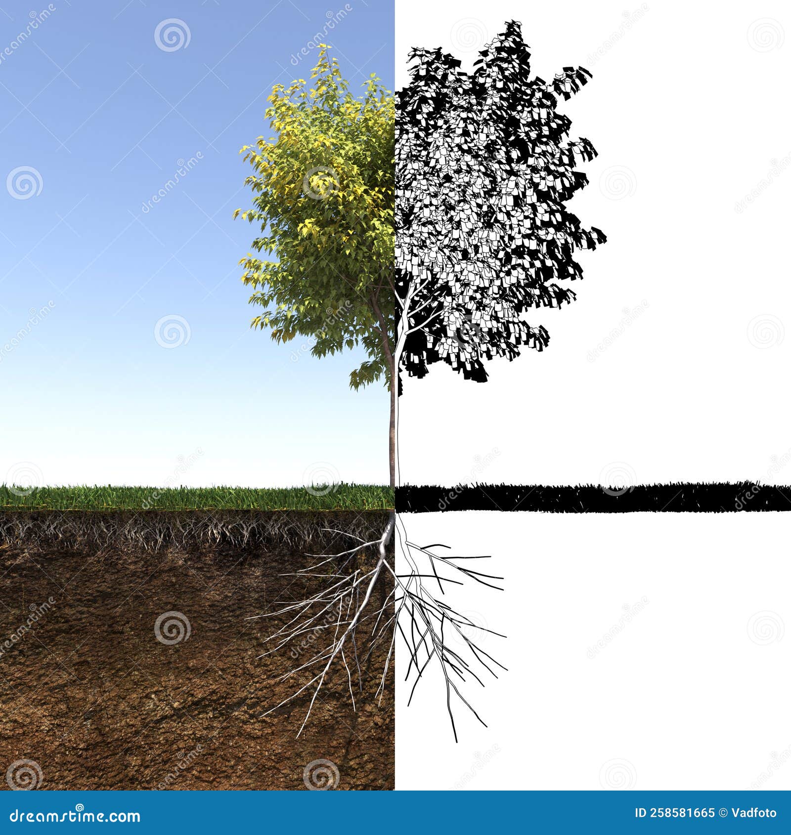 Tree with Strong and Deep Roots, 3d Render Stock Illustration ...