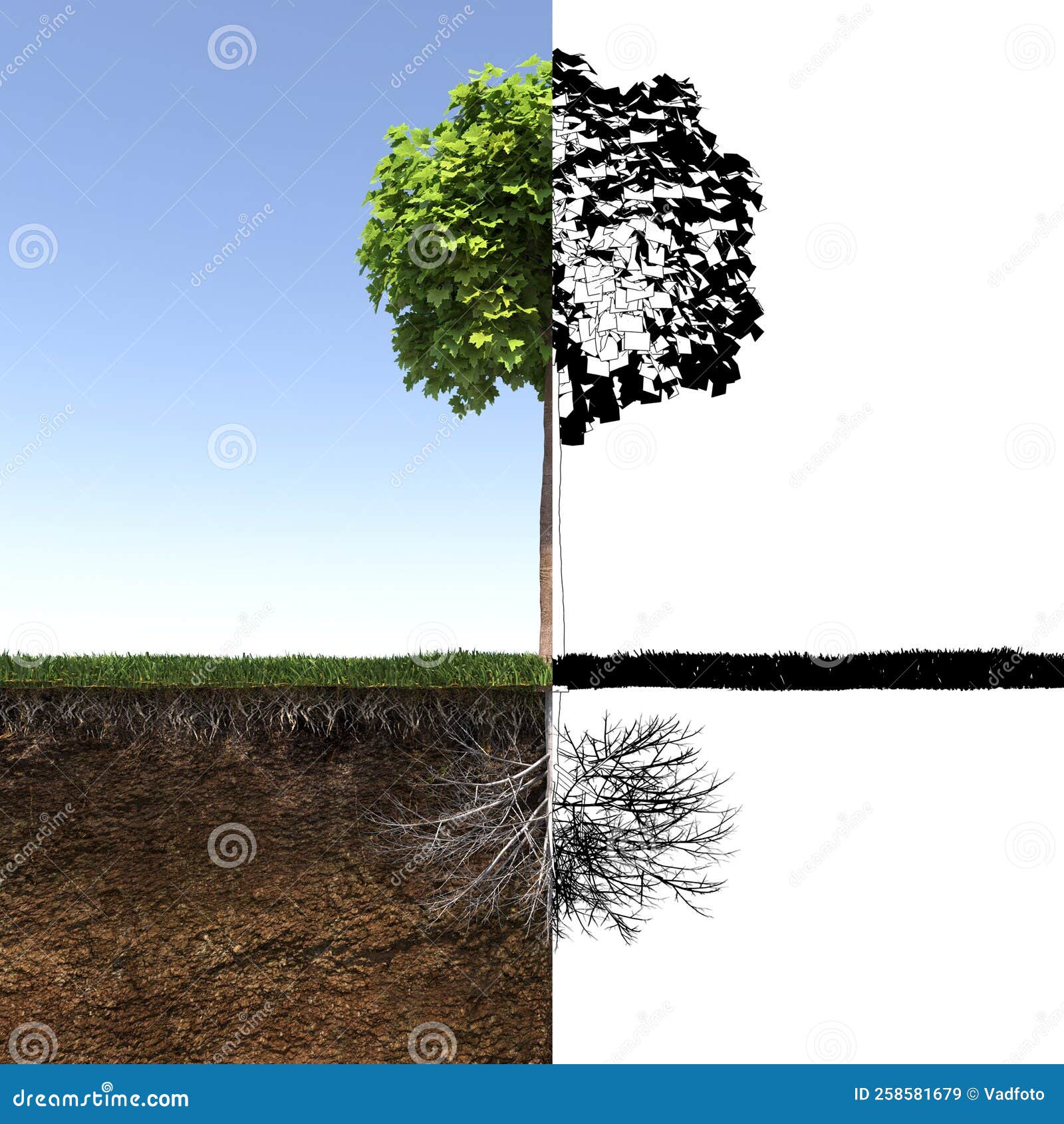 Tree with Strong and Deep Roots, 3d Render Stock Illustration ...