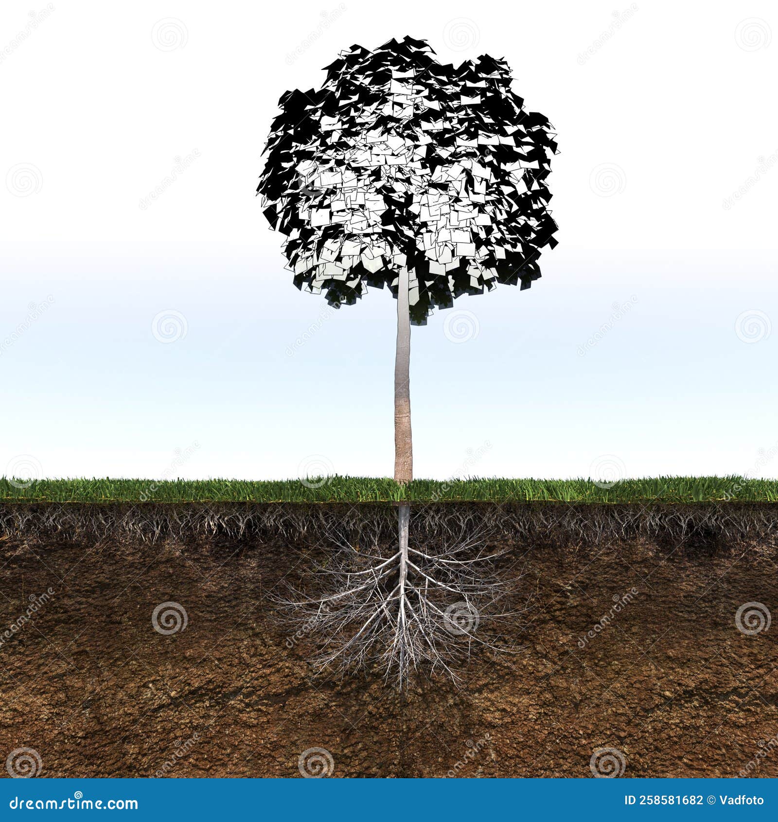 Tree with Strong and Deep Roots, 3d Render Stock Illustration ...