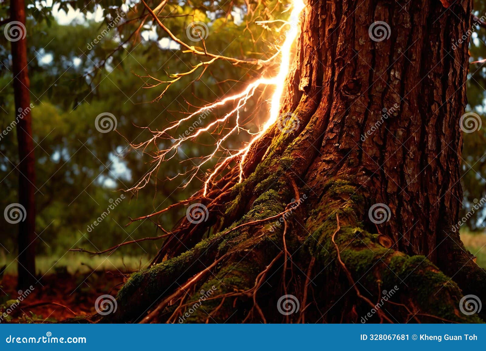 Tree Struck by Lightning in Violent Thunder Storm Stock Illustration ...