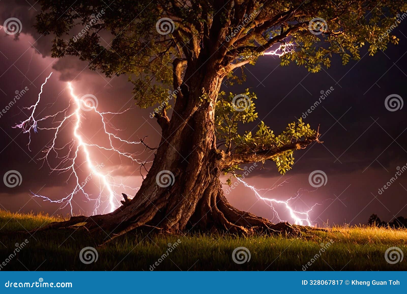 Tree Struck by Lightning in Violent Thunder Storm Stock Illustration ...