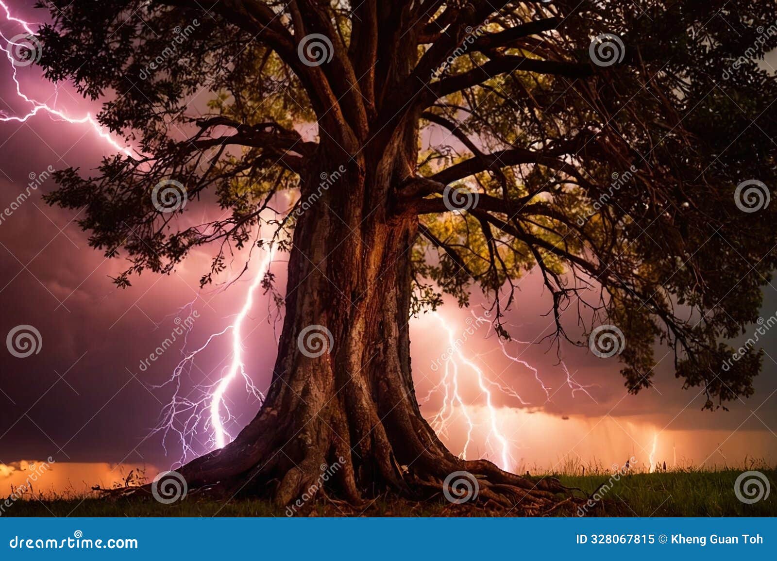Tree Struck by Lightning in Violent Thunder Storm Stock Illustration ...