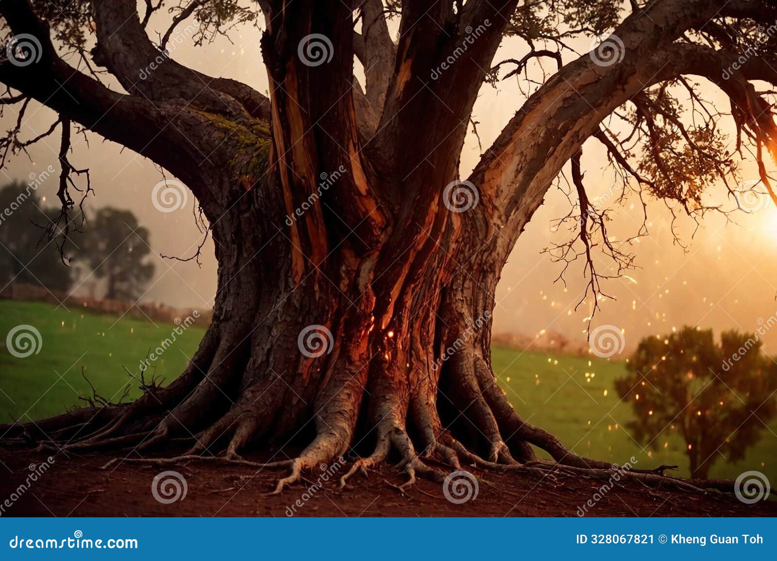 Tree Struck by Lightning in Violent Thunder Storm Stock Illustration ...