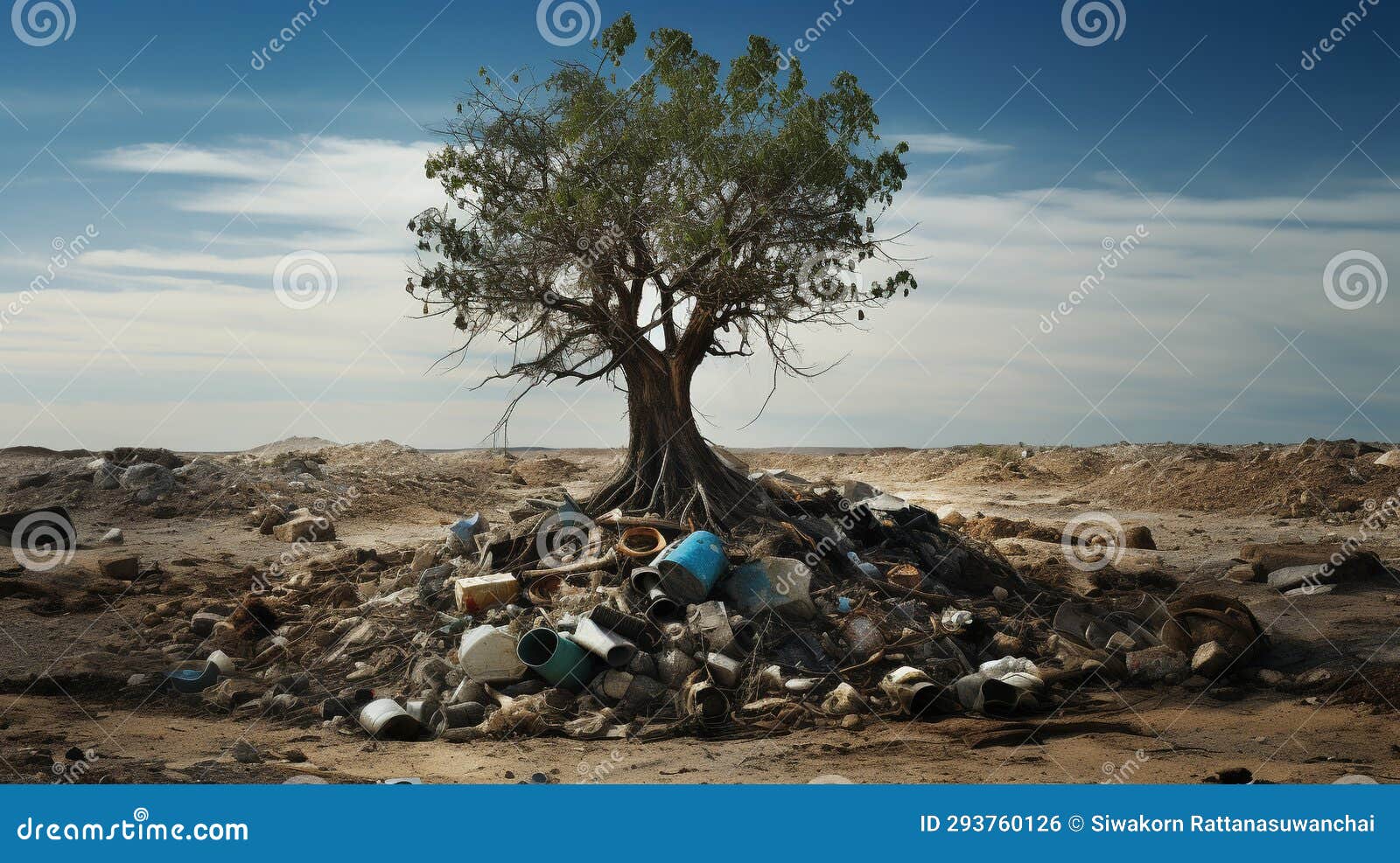 A Tree Struggling To Thrive in an Environment Full of Trash. Stock ...