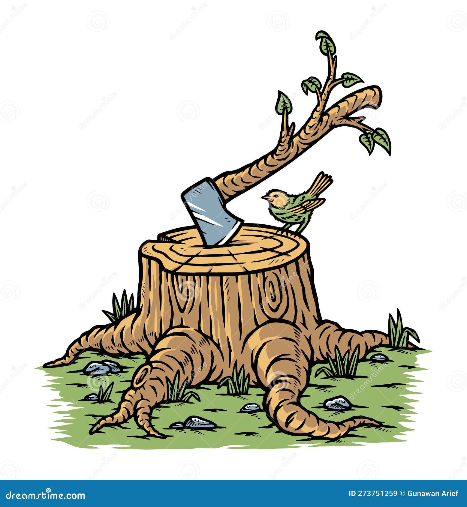 Tree Stump and Ax in Nature Stock Vector - Illustration of nature ...