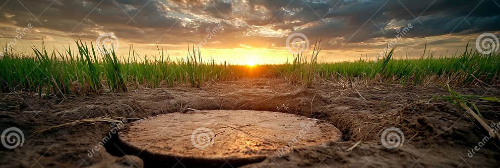 A Tree Stump in a Field, Sun Setting Behind - Tree Stump in Open Space ...