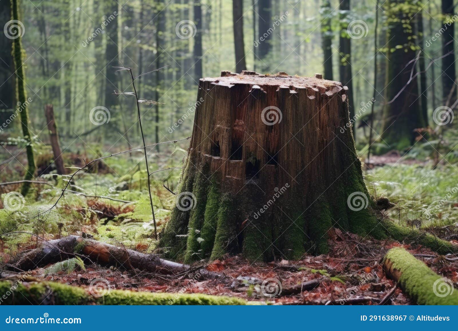Tree Stump in a Forest Clearing with a Single Nail Hammered in Stock ...