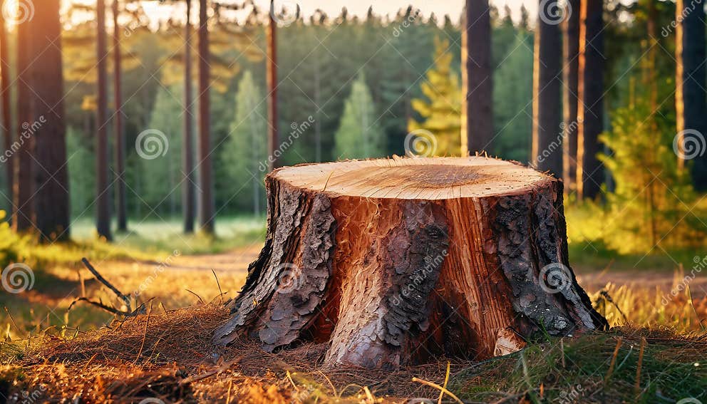 A Tree Stump in a Forest during Sunset with Light Shining through the ...