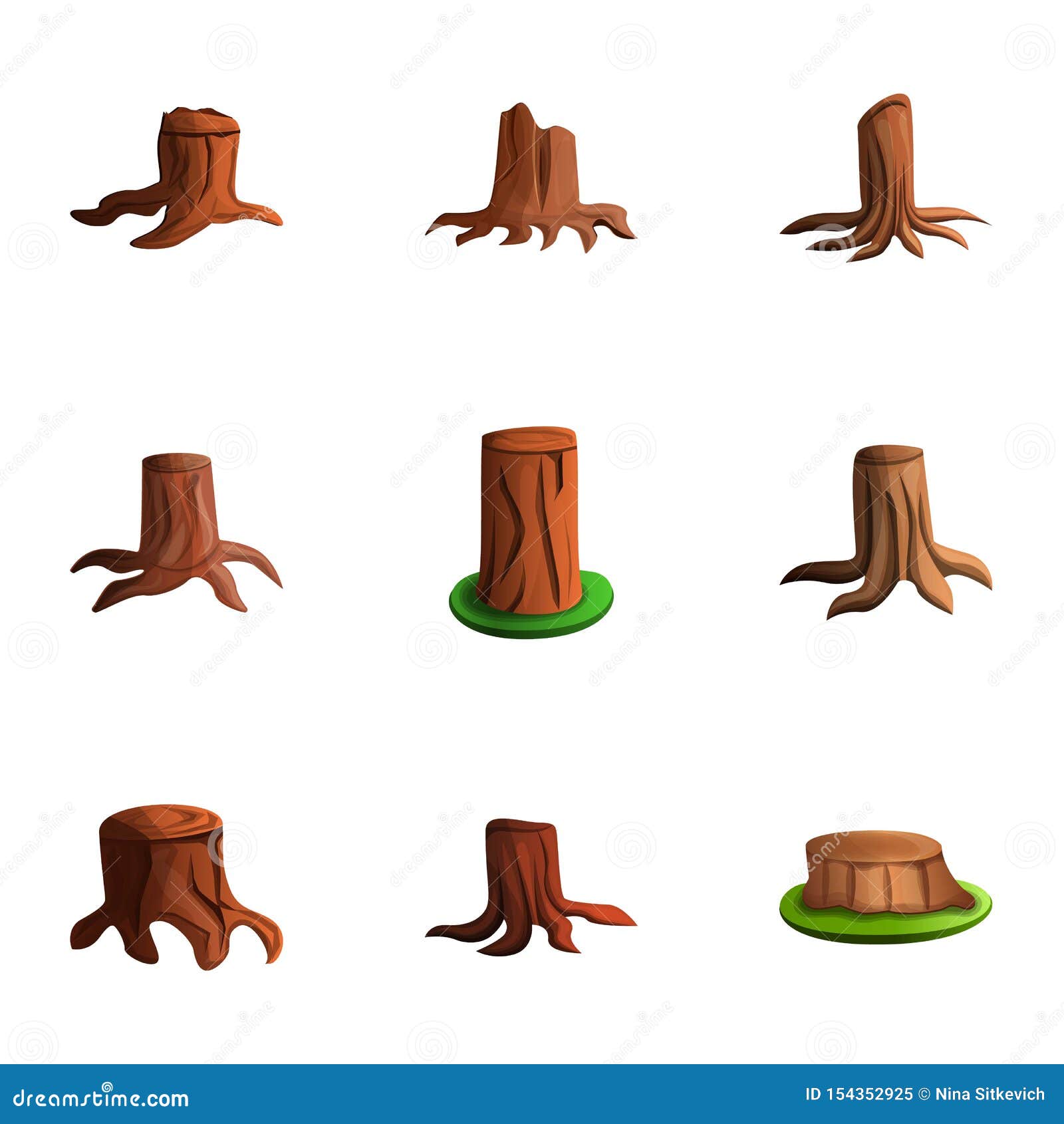 Tree Stump Icon Set, Cartoon Style Stock Vector - Illustration of ...