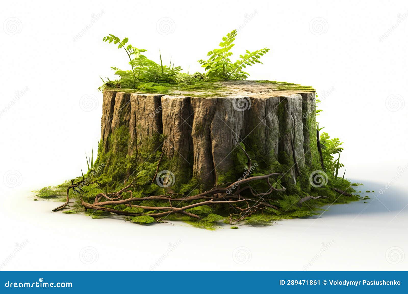 Tree Stump with Moss Growing on it and Branch Sticking Out of it ...
