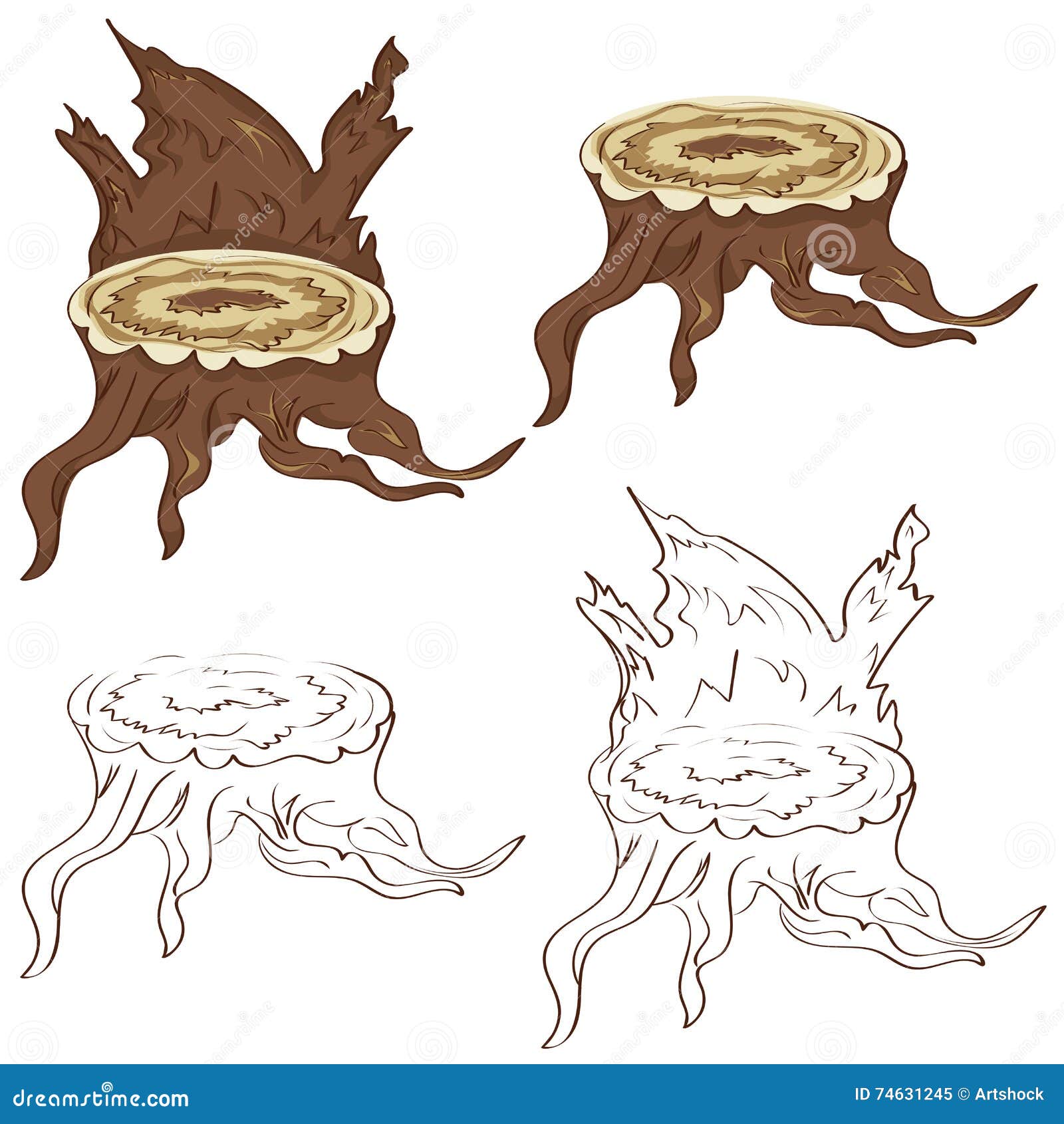 Tree Stump with Roots stock vector. Illustration of vector - 74631245