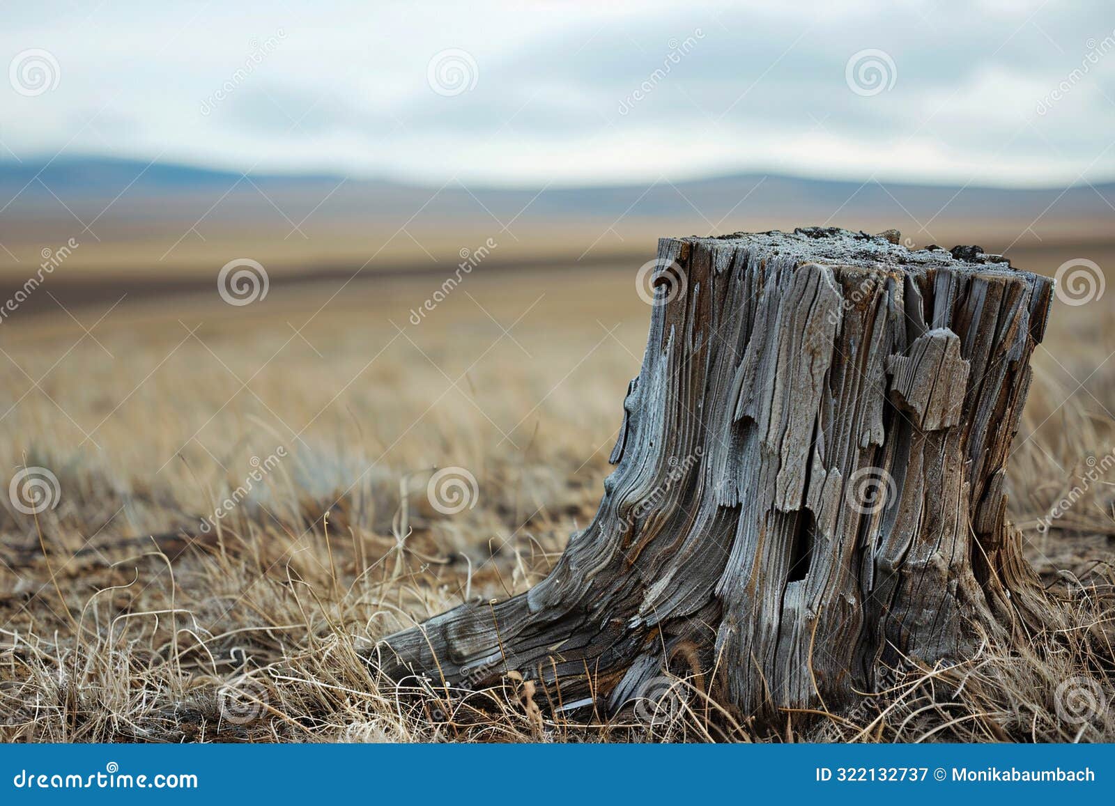 Tree Stump with Sad Try Landscape in Background. Deforestation Concept ...