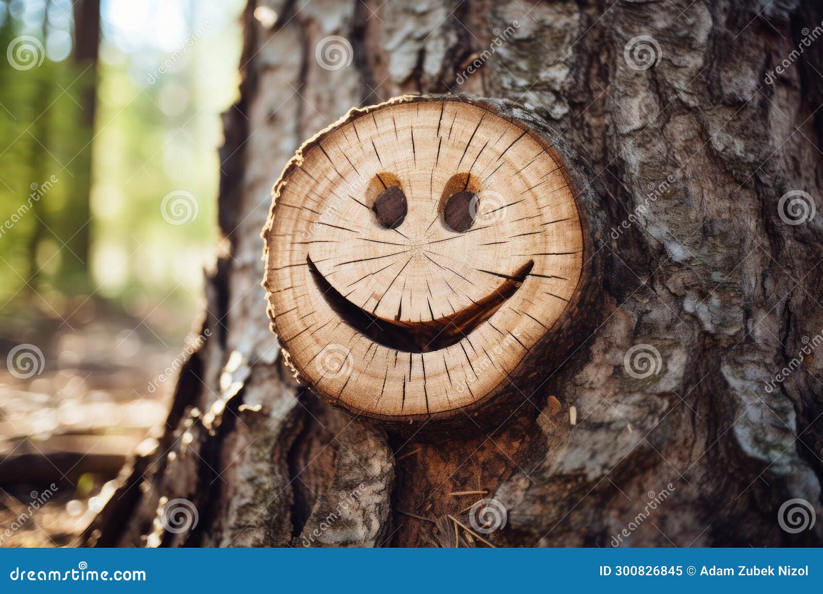 A Tree Stump with a Smiley Face Carved into it Stock Illustration ...