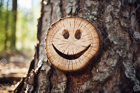 A Tree Stump with a Smiley Face Carved into it Stock Illustration ...