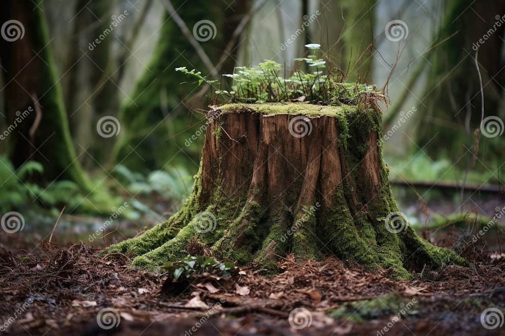 Tree Stump Surrounded by New Growth Stock Image - Image of vegetation ...