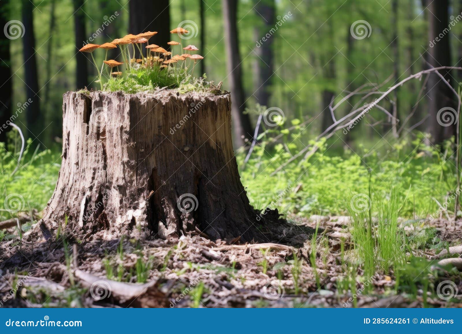Tree Stump Surrounded by New Growth Stock Image - Image of ecology ...