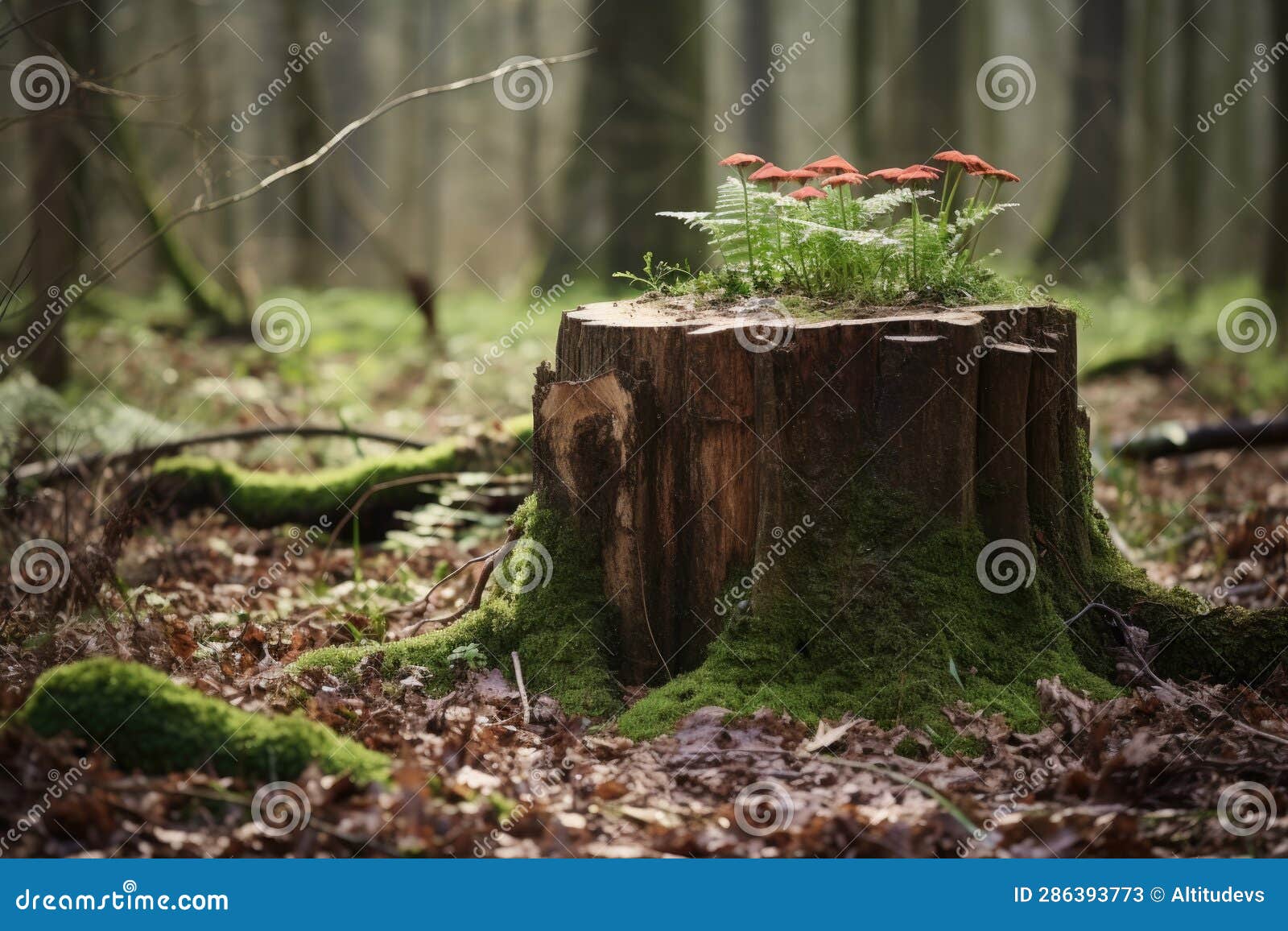 Tree Stump Surrounded by New Growth Stock Image - Image of stump ...