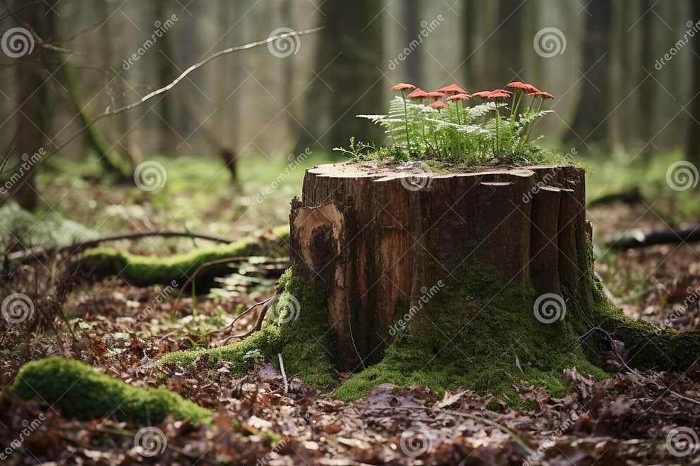 Tree Stump Surrounded by New Growth Stock Image - Image of stump ...