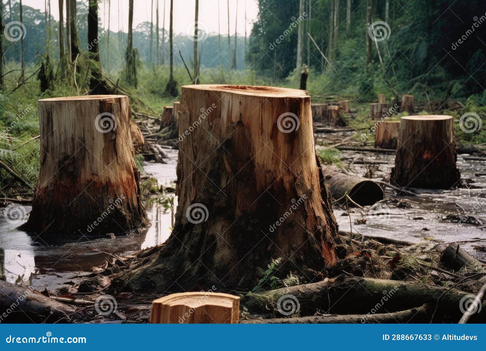Tree Stumps in Deforested Area, Sign of Human Impact Stock Image ...