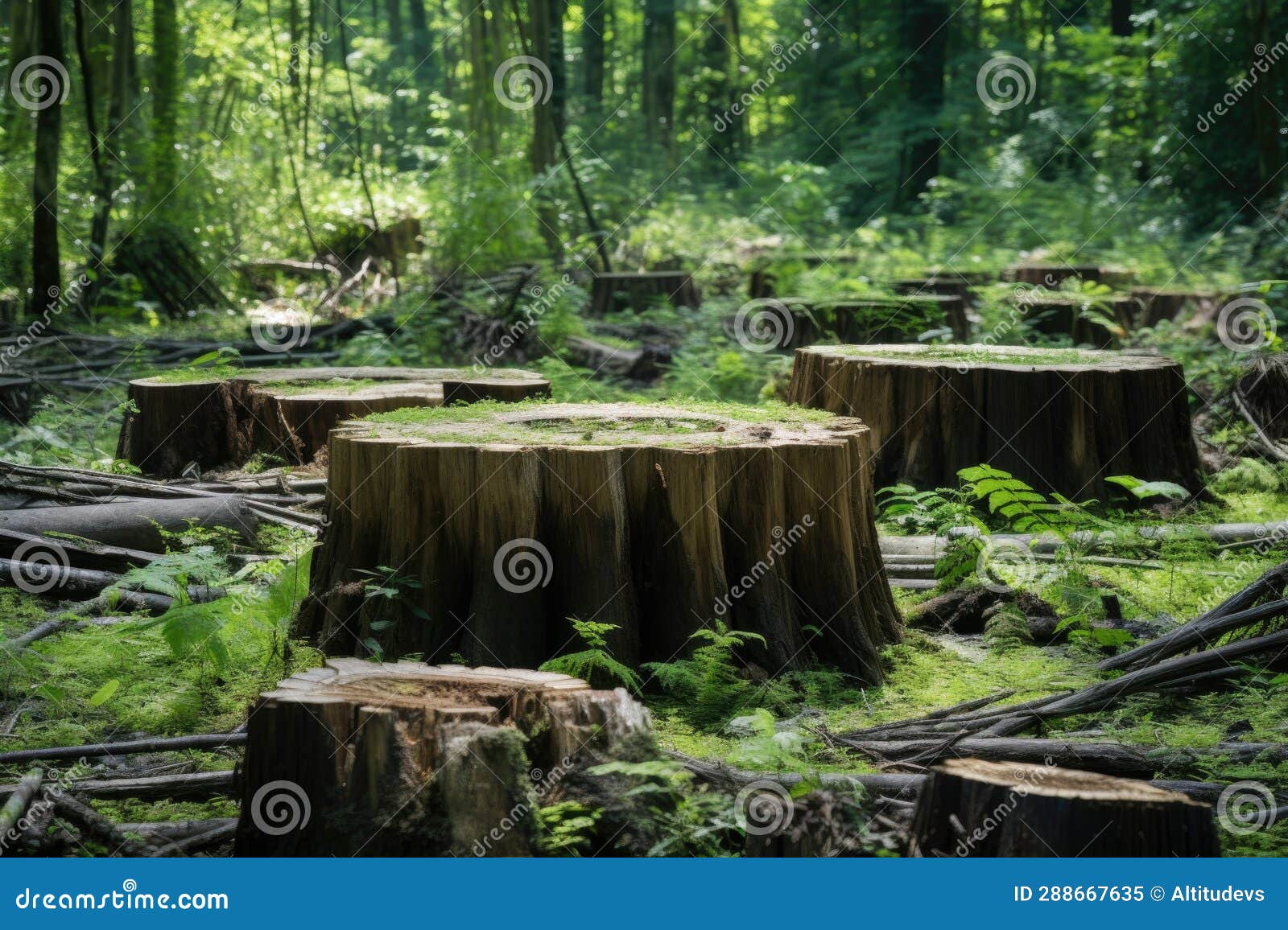 Tree Stumps in Deforested Area, Sign of Human Impact Stock Image ...