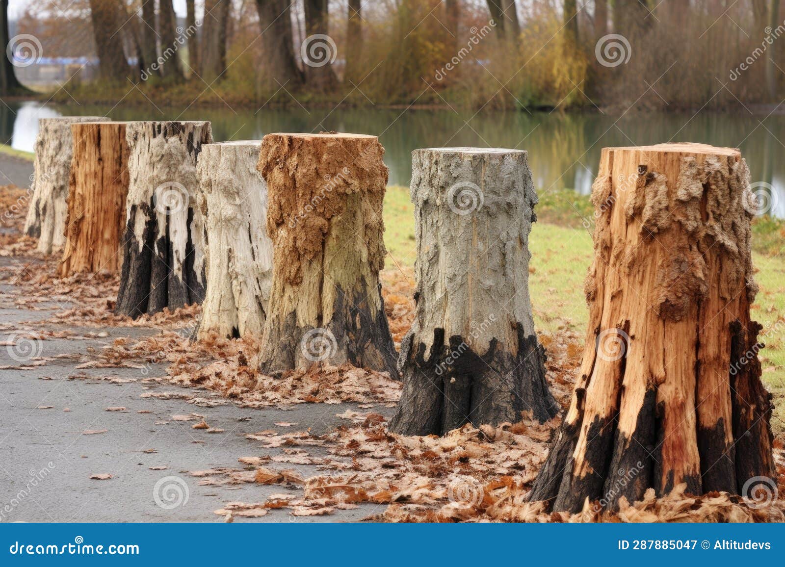 Tree Stumps in a Row, Symbolizing Loss of Biodiversity Stock ...