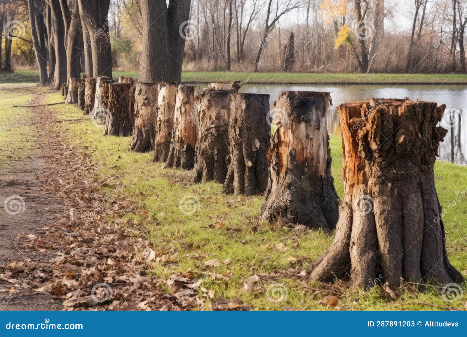 Tree Stumps in a Row, Symbolizing Loss of Biodiversity Stock Image ...