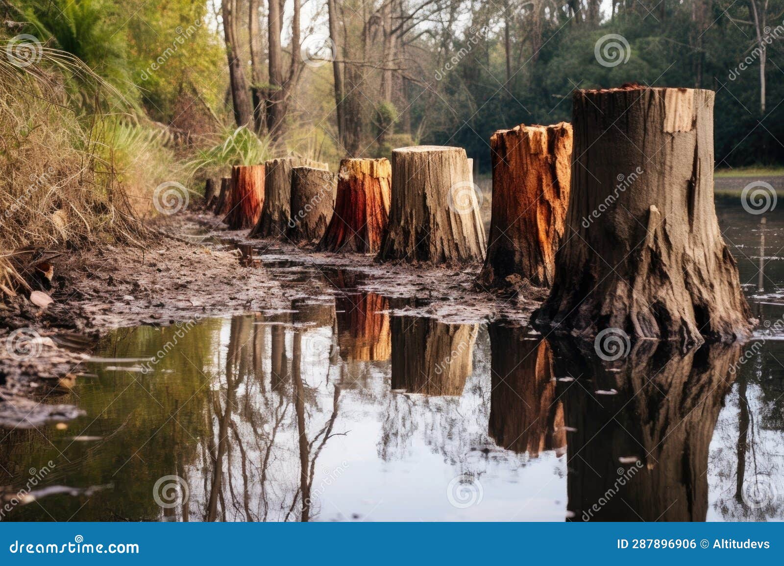 Tree Stumps in a Row, Symbolizing Loss of Biodiversity Stock ...