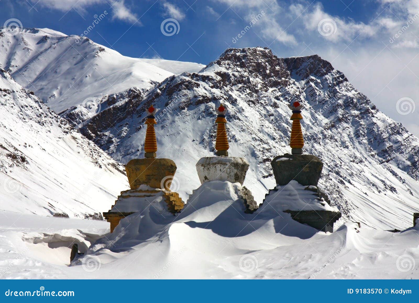 Tree Stupas in Winter Himalaya Stock Photo - Image of peak ...