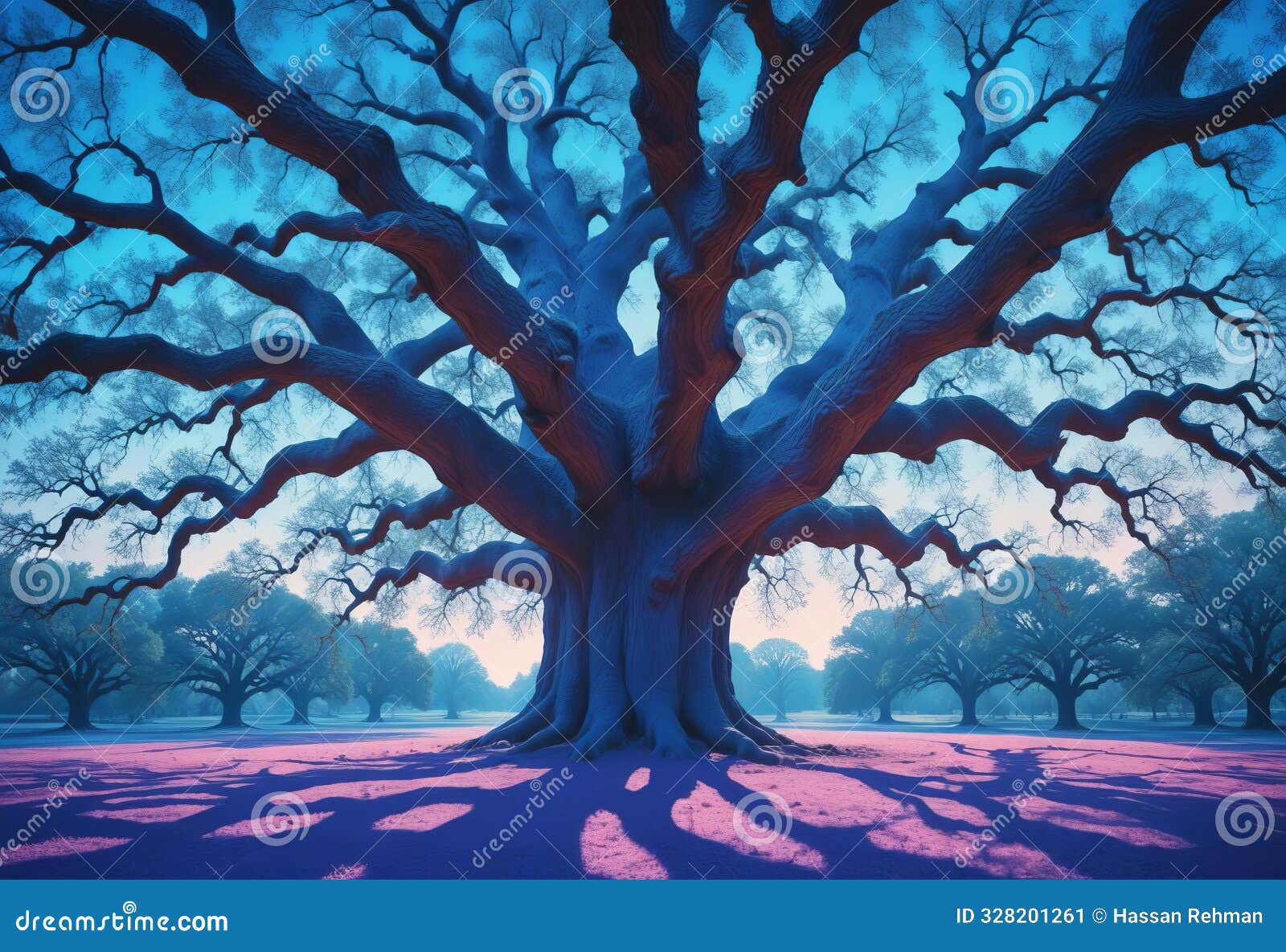 Tree in the Style of Dark Blue and Dark Azure Stock Illustration ...