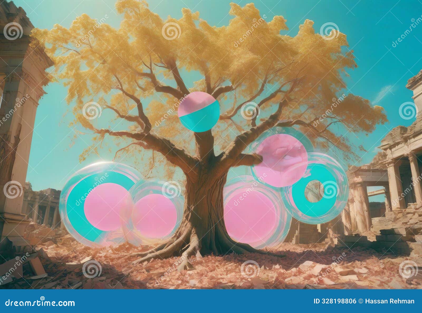 Tree in the Style of Vaporwave, a Variety of Light Posters Stock ...