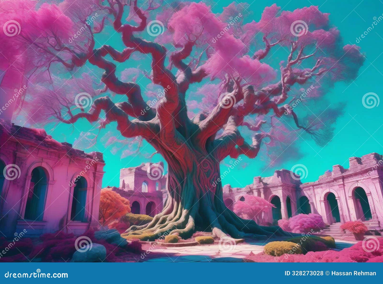 Tree in the Style of Vaporwave, a Variety of Light Posters Stock ...