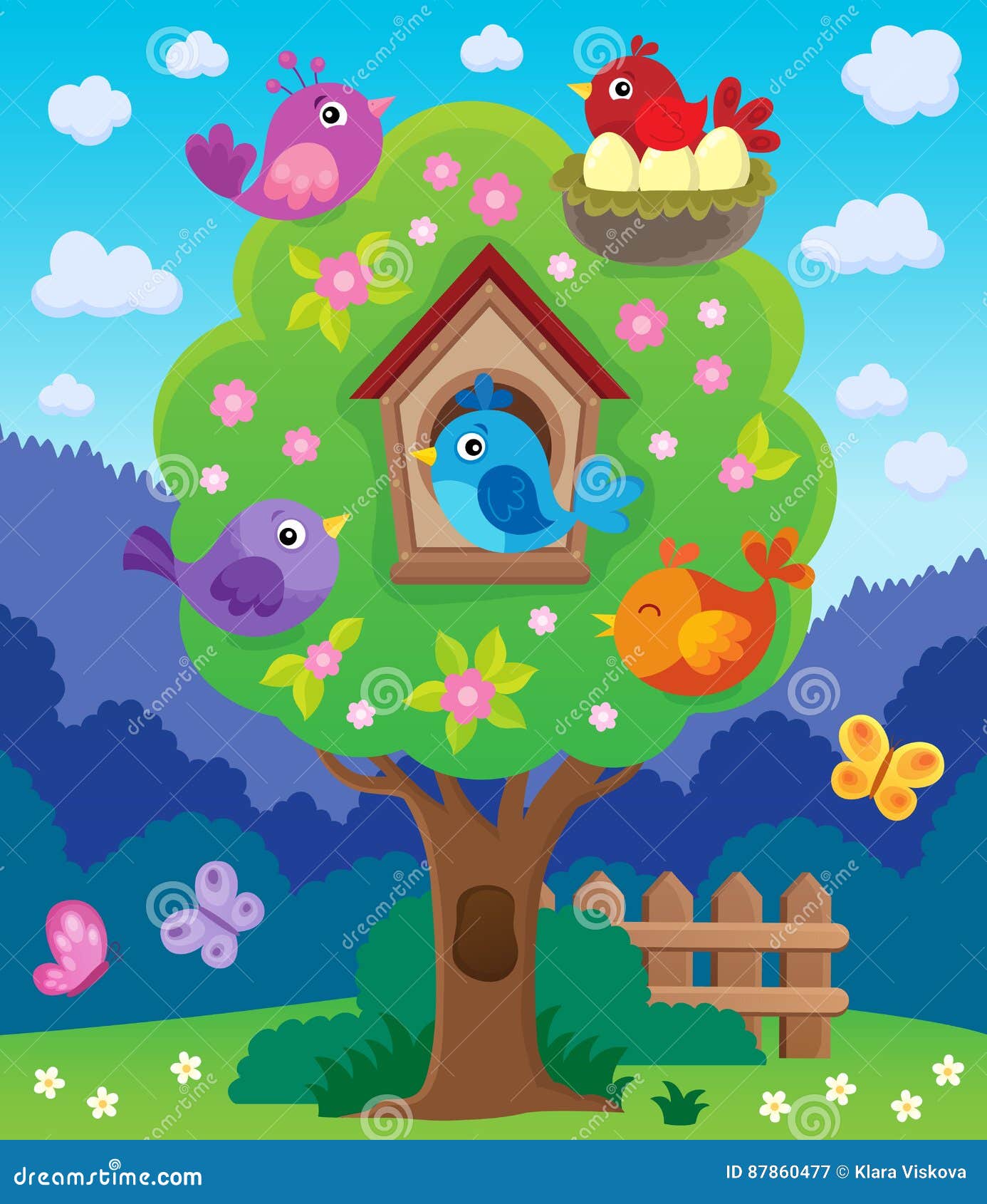 Tree with Stylized Birds Theme Image 4 Stock Vector - Illustration of ...