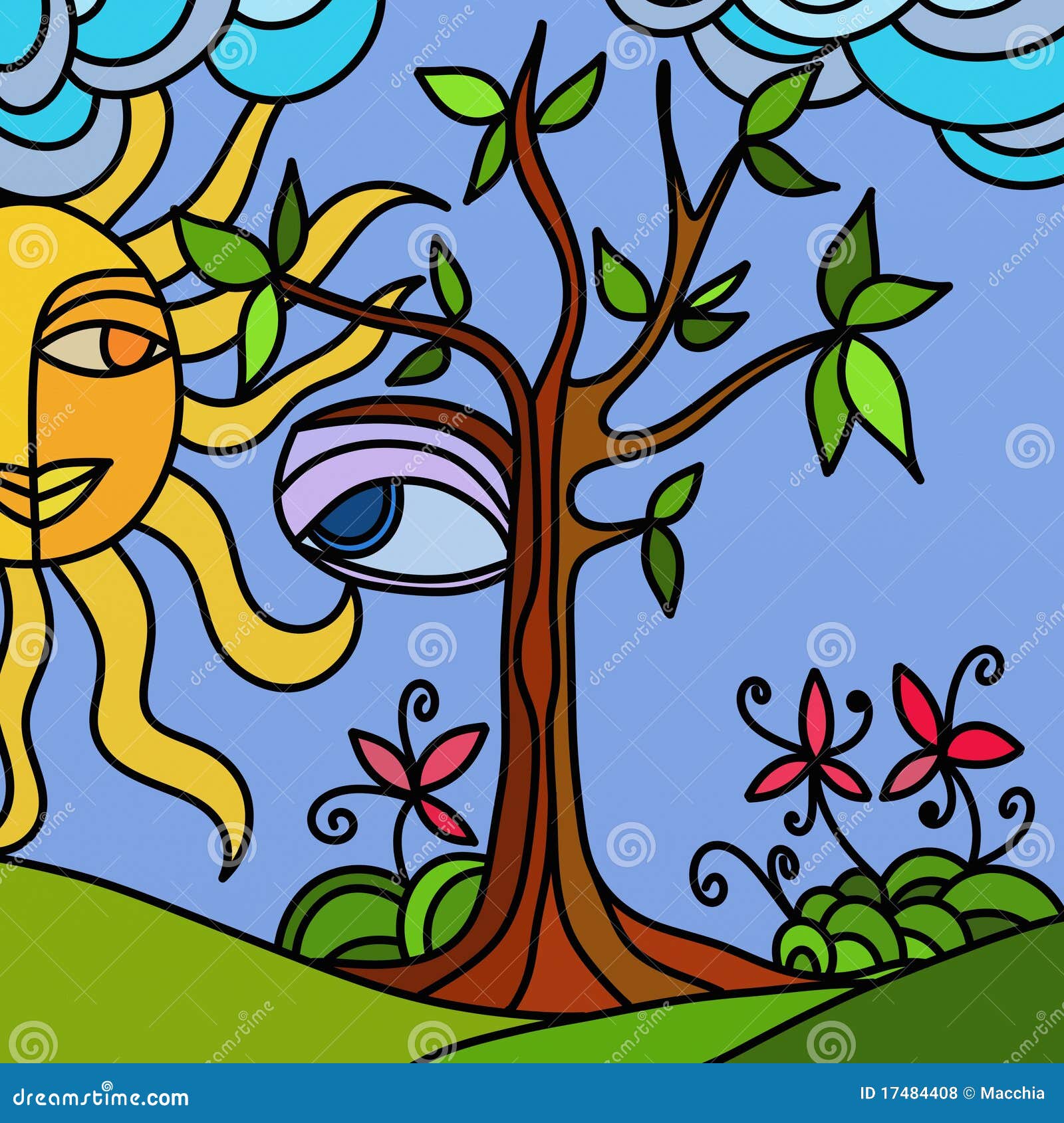 Tree and sun stock illustration. Illustration of environment - 17484408
