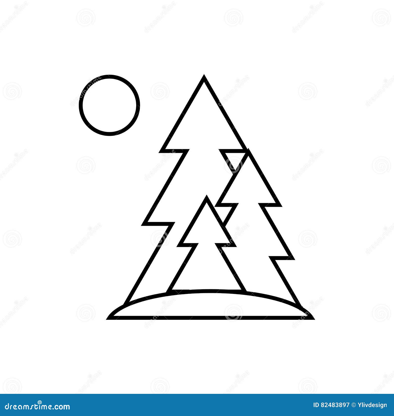 Tree and Sun Icon, Outline Style Stock Vector - Illustration of object ...