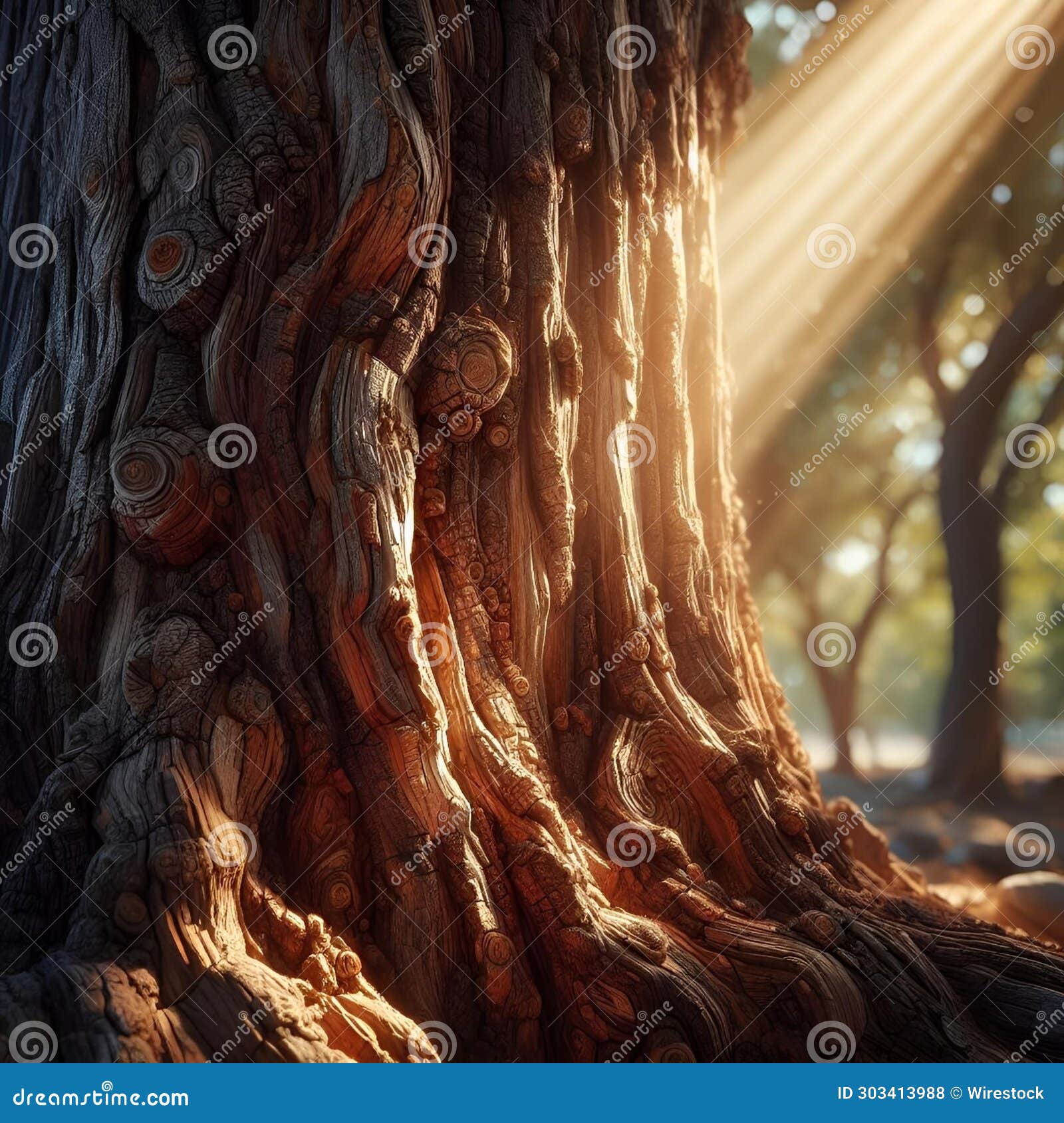A Tree with Sunlight Coming through the Roots and Branches, a Wooden ...