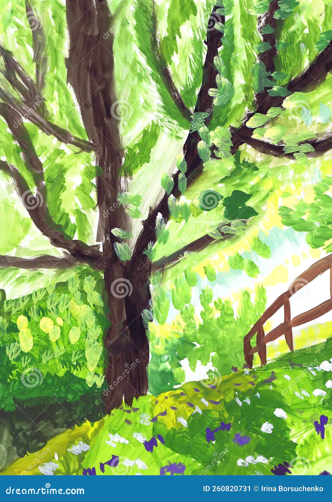 Tree on a Sunny Summer Day. Children`s Drawing Stock Image - Image of ...
