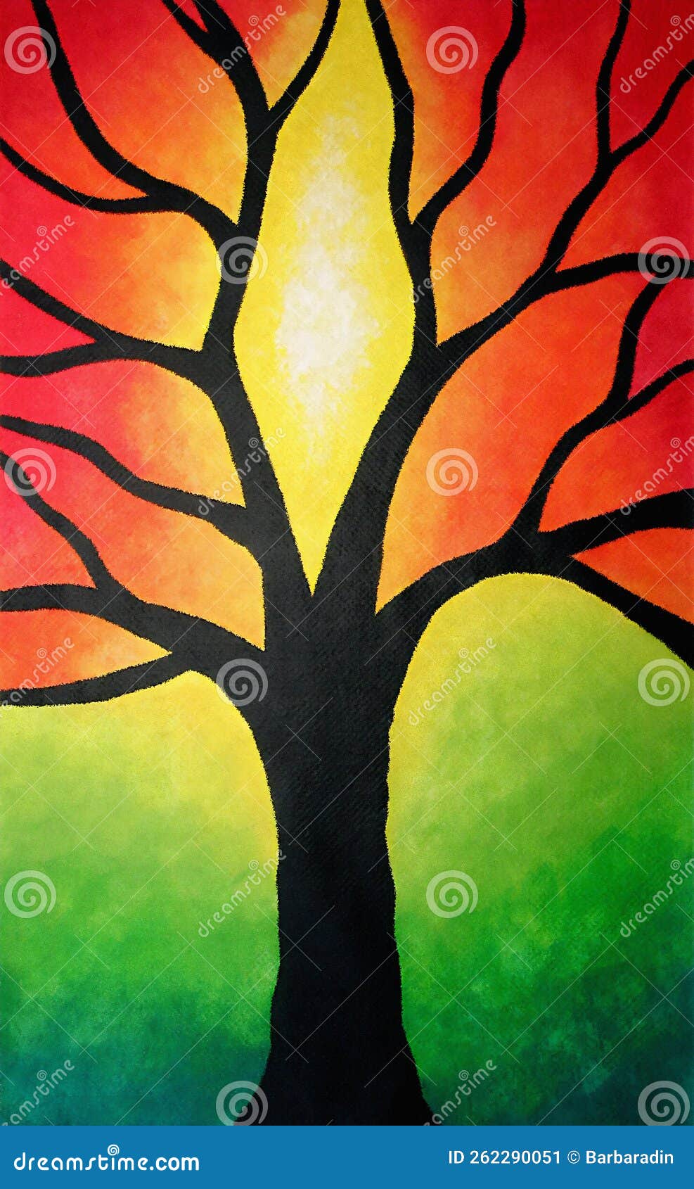 Tree in the Sunset Colorful Illustration Stock Illustration ...