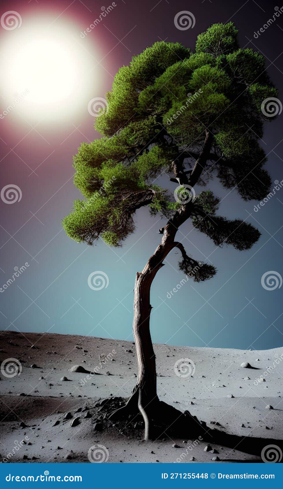 A Tree in the Surface of the Moon - Imaginary Illustration Stock Photo ...