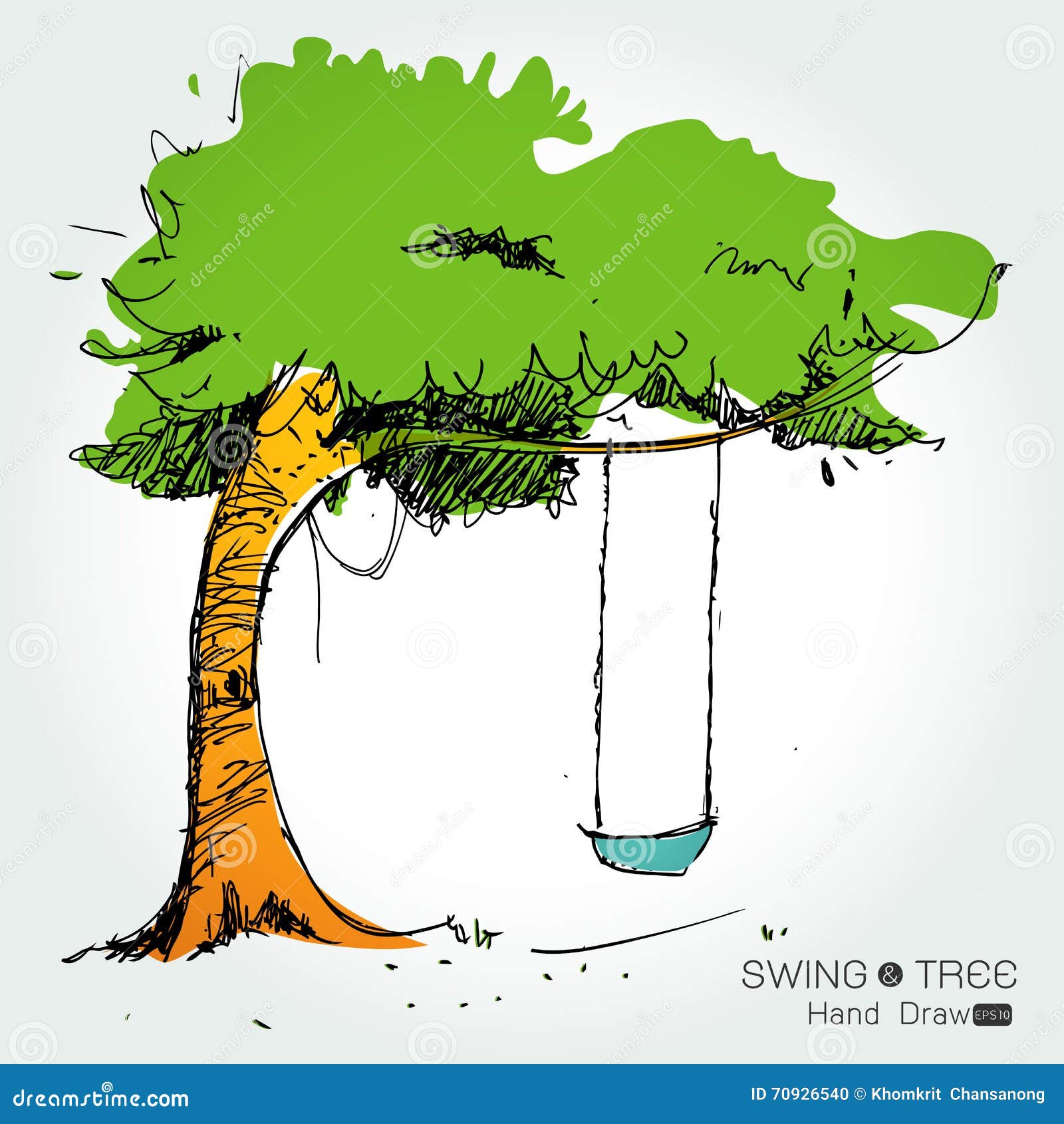 Tree with swing hand draw stock vector. Illustration of landscape ...