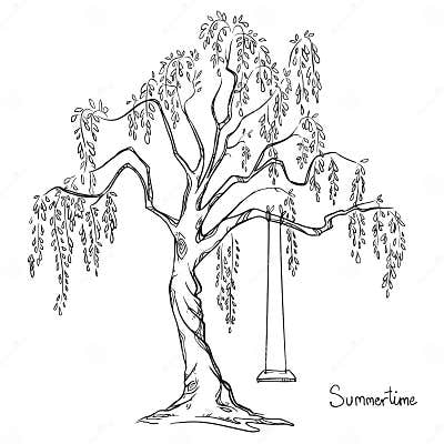 Tree with a swing stock vector. Illustration of vector - 50195305