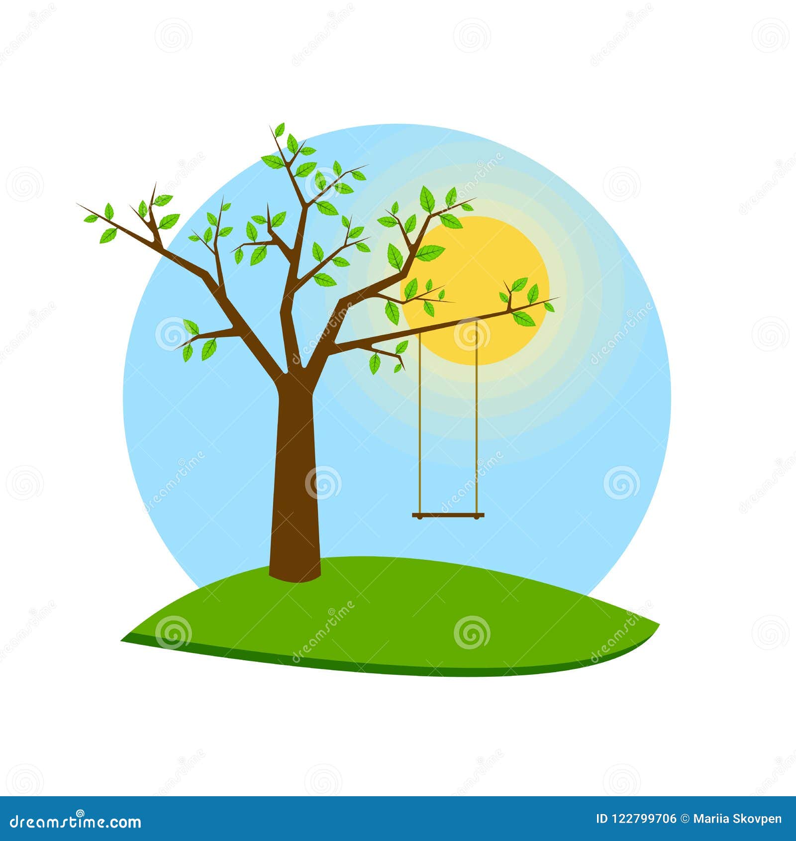 Tree with Swing, Vector Illustration. for Web, Banner, Postcard Stock ...