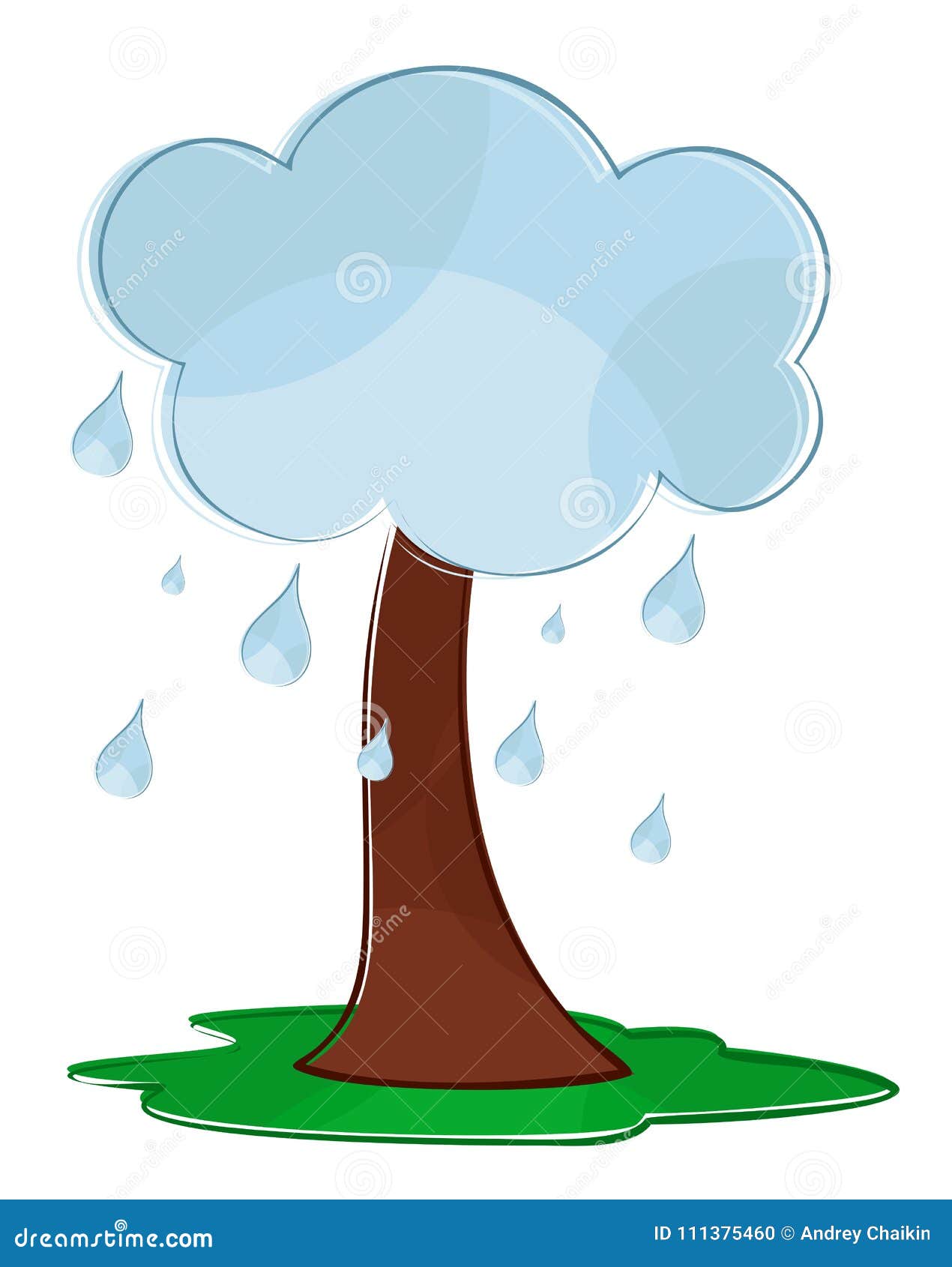Tree with a rainy cloud. stock vector. Illustration of stylized - 111375460