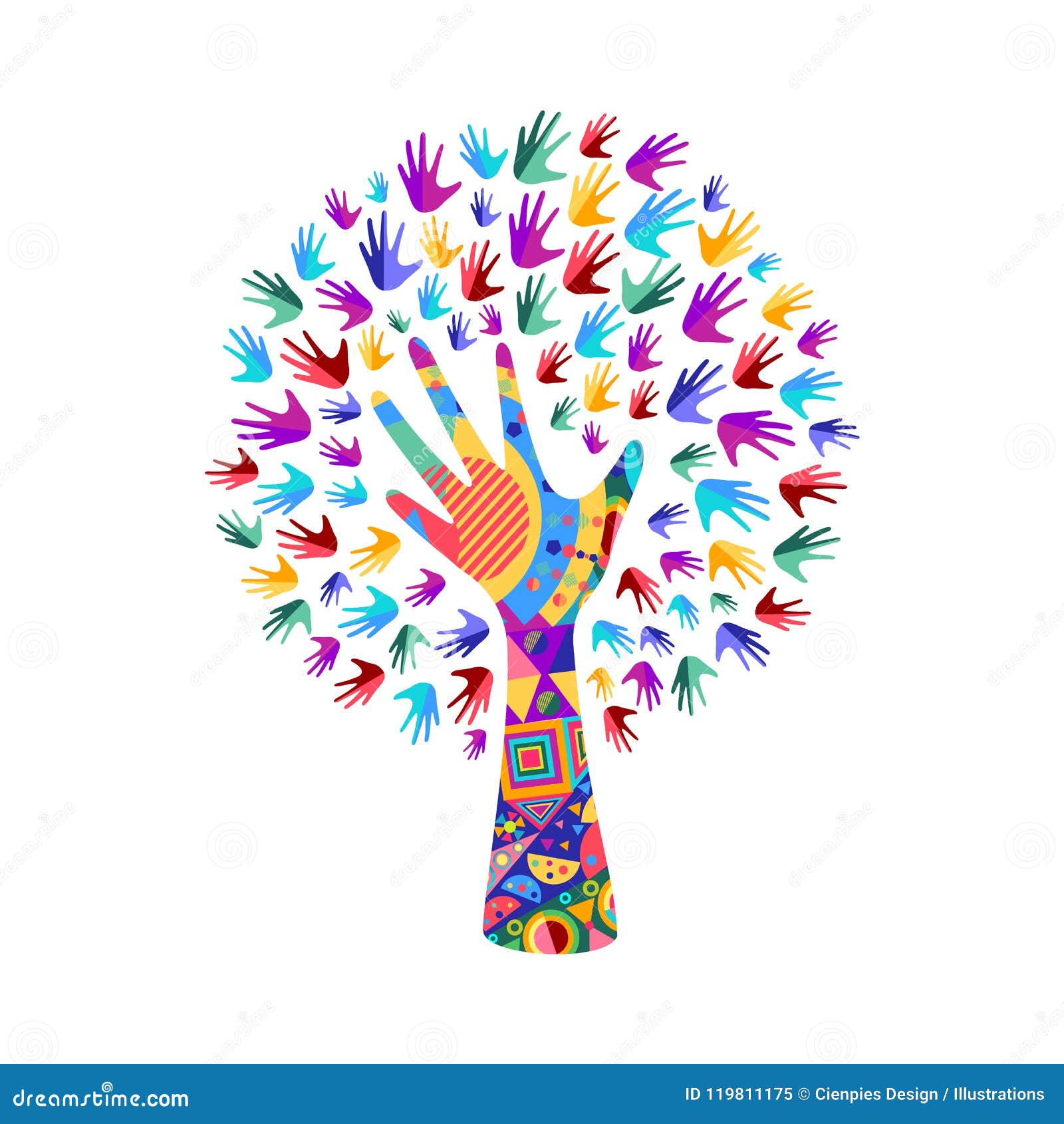 Tree with Human Hands for Social Work Help Stock Vector - Illustration ...