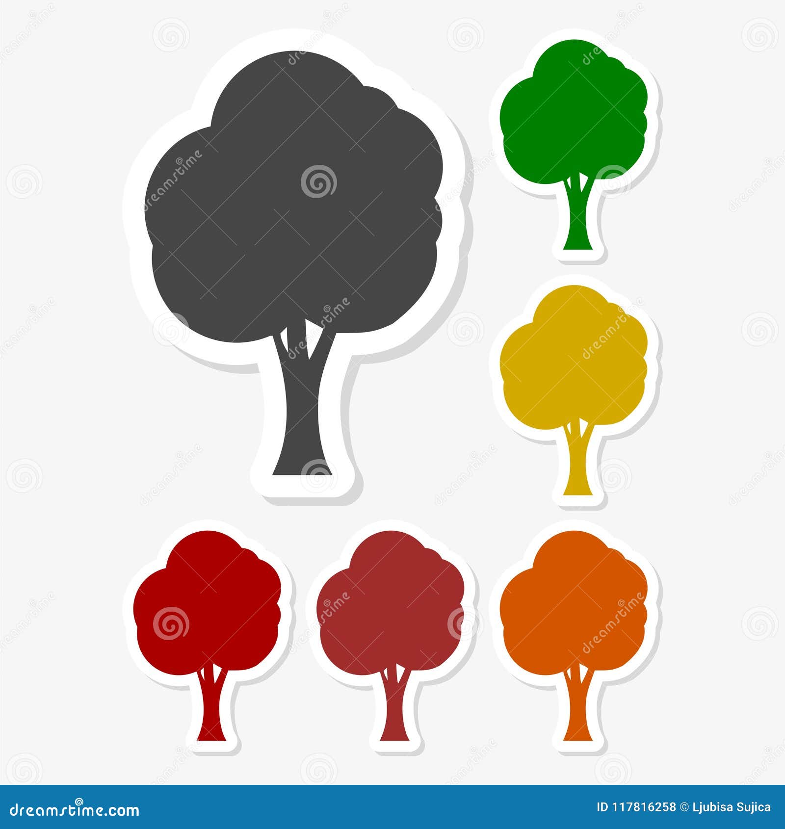 Tree Symbol, Tree Icons Set with Long Shadow Stock Vector ...