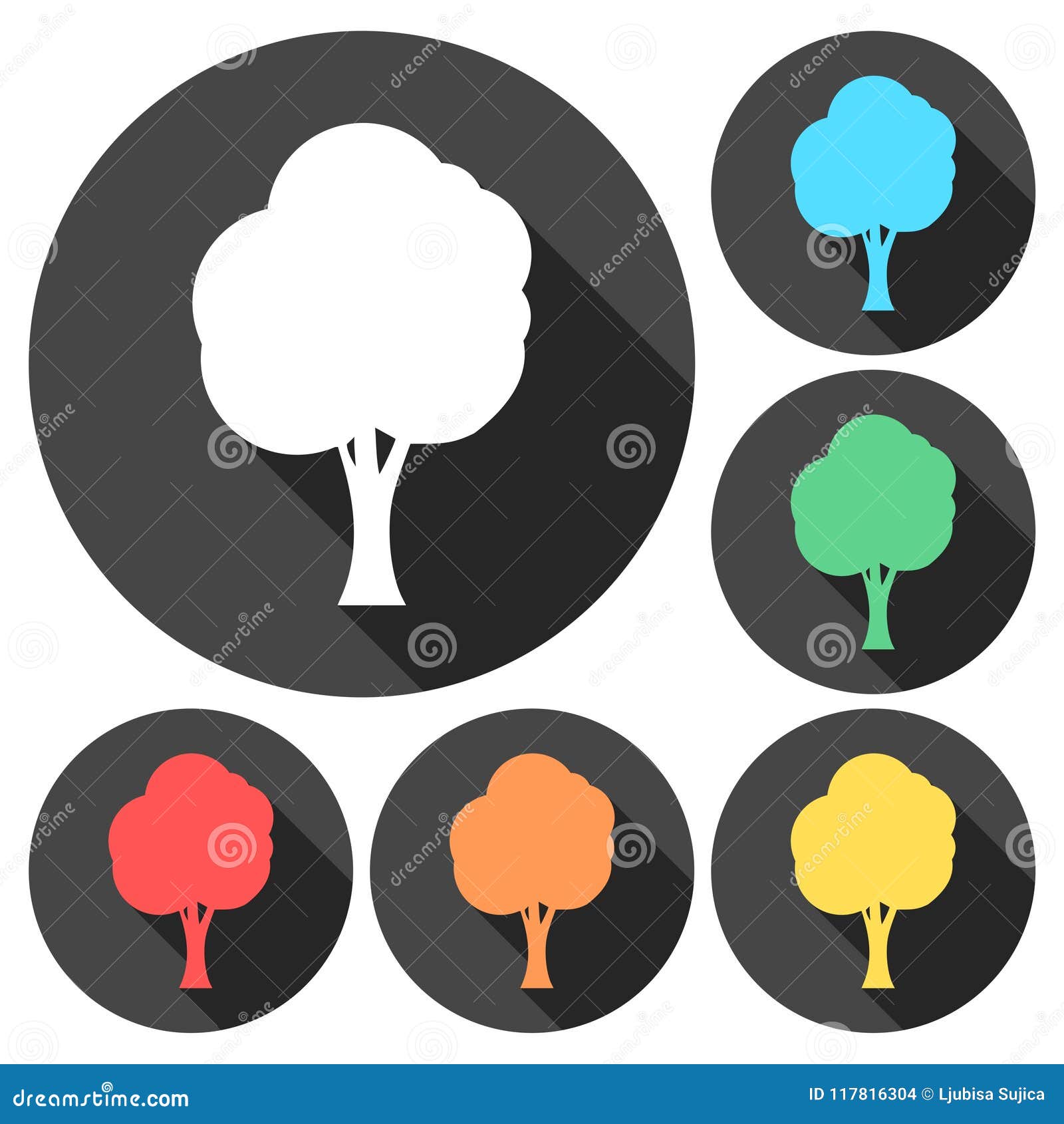Tree Symbol, Tree Icons Set with Long Shadow Stock Vector ...