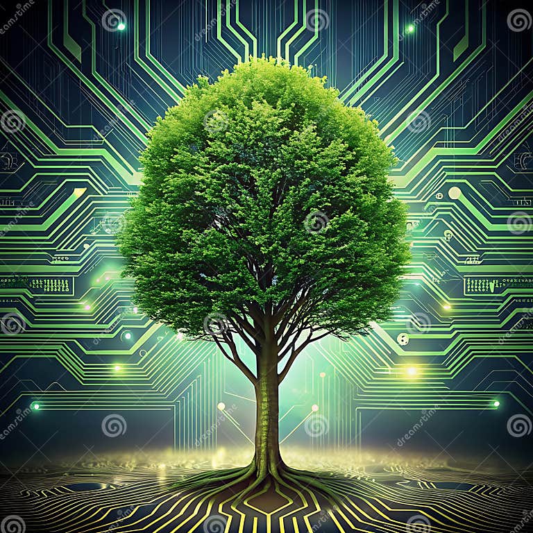 Tree in a Technological Background , Eco Friendly Technology Concept ...