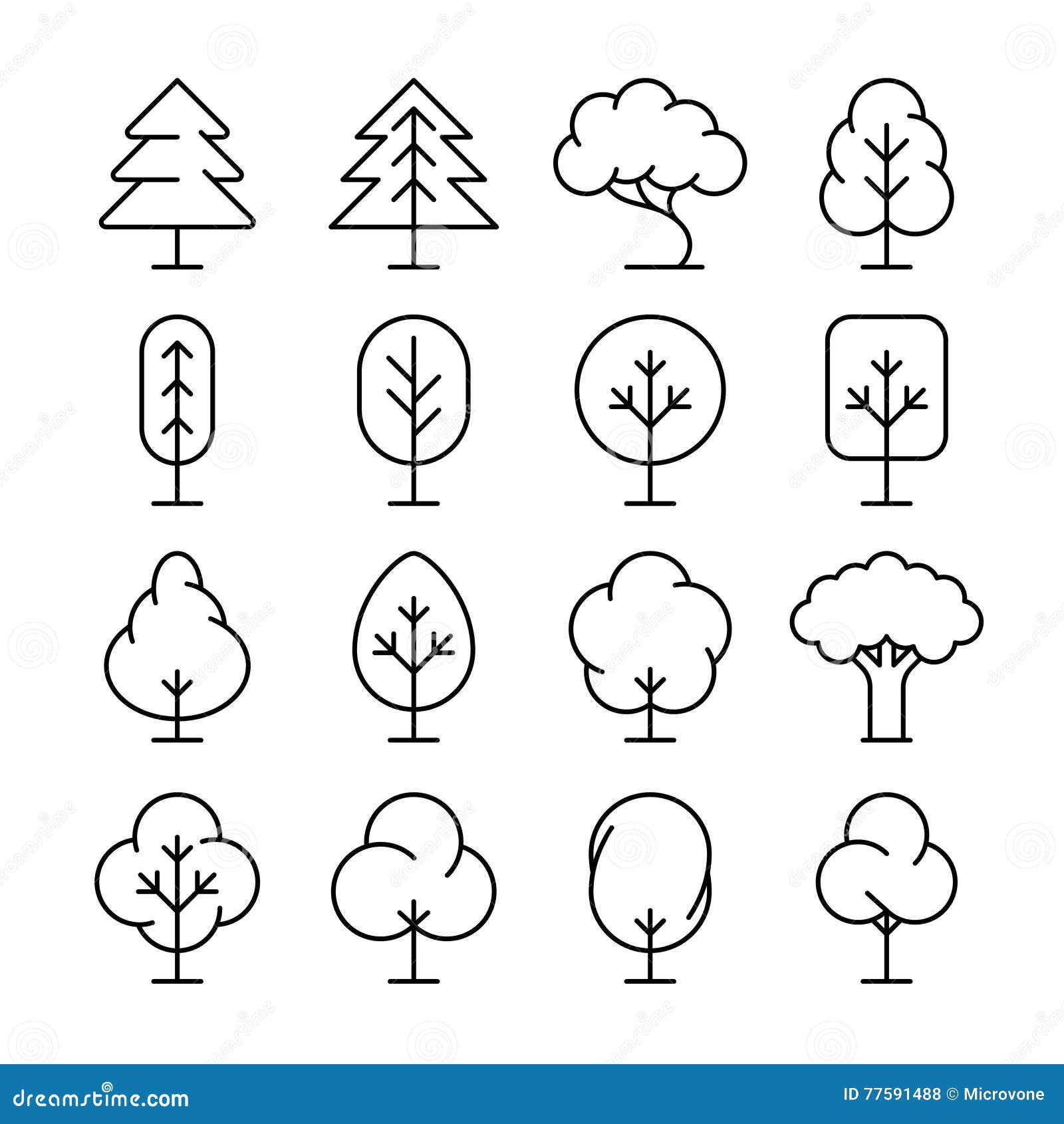 Tree Thin Line Vector Icons Set Stock Vector - Illustration of outdoor ...