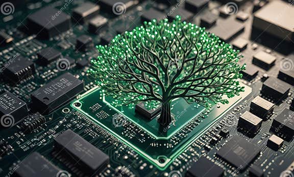 Tree on top computer chip stock illustration. Illustration of ...